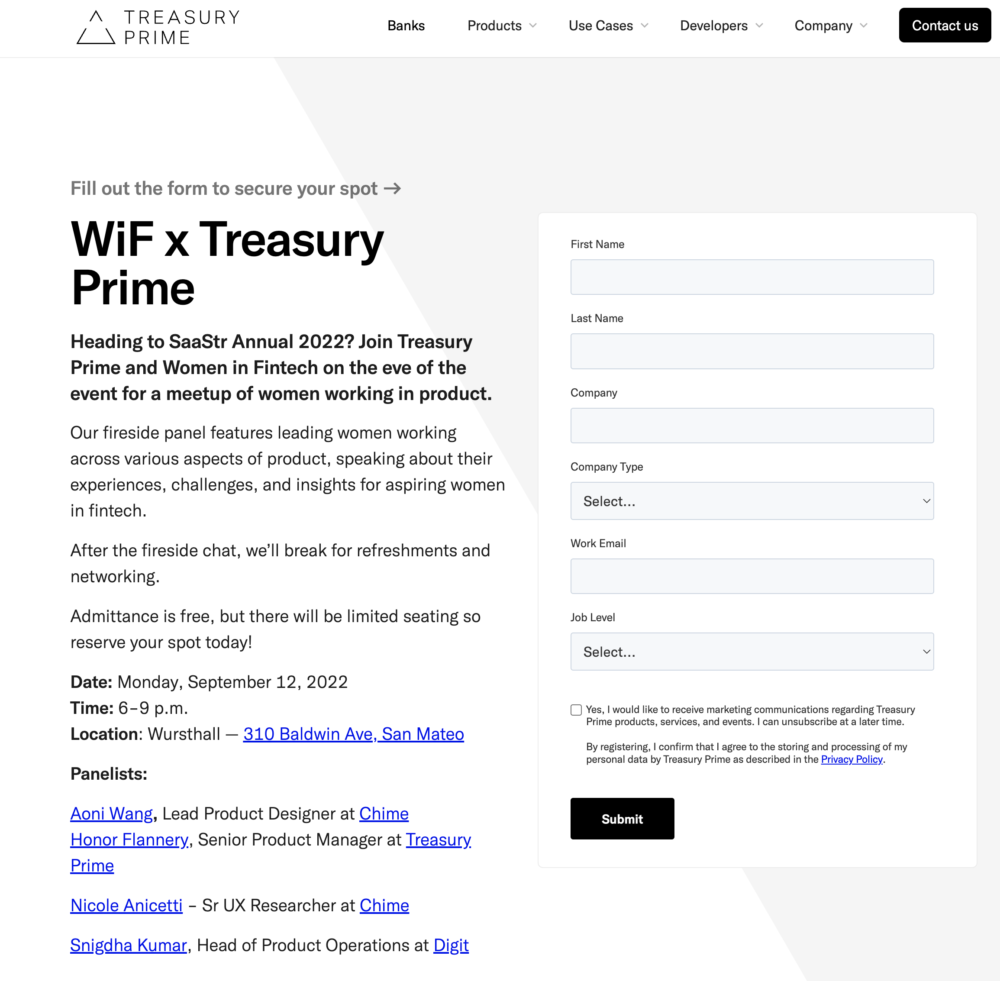 Women in Fintech Meetup with Treasury Prime, Chime and Digit Before SaaStr Annual | SaaStr